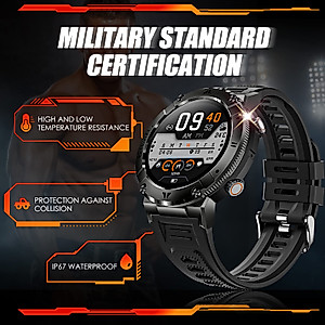 EIGIIS Smart Watch for Men 1.32” HD Rugged Military Smart Watch (Answer/Make Calls) Outdoor Sports Watch Fitness Tracker with Heart Rate Sleep Monitor Tactical Smartwatch for iPhone Android