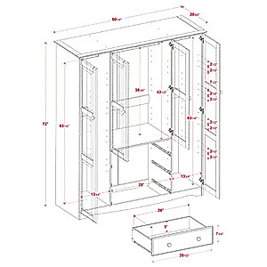 Palace Imports 100% Solid Wood Family Wardrobe/Armoire/Closet, Java. 3 Clothing Rods Included. NO Shelves Included. Optional Shelves Sold Separately. 60.25" w x 72" h x 20.75" d