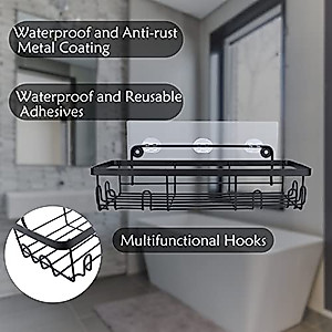 DK.PPFN. Shower Caddy Organizer Shelf with Soap Dish, No Drilling Shower Organizer Rack with Adhesive for Bathroom Washroom Kitchen, Shower Storage Shelf 304 Stainless Steel, Black