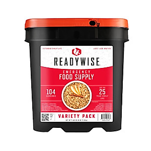 READYWISE - Variety Pack Bucket, 104 Servings, Emergency, MRE Meal & Drink Supply, Premade, Freeze Dried Survival Food, Hiking, Adventure and Camping Essentials, Individually Packaged, 25 Year Shelf Life