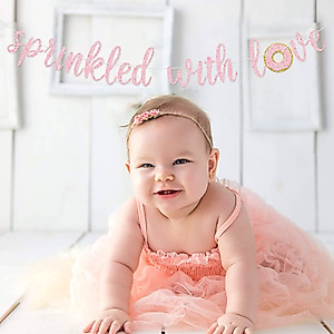 Sprinkled with Love Glitter Banner Baby Shower Sprinkle Party Decoration for Girl Pre-Strung Sign Gold (Pink)