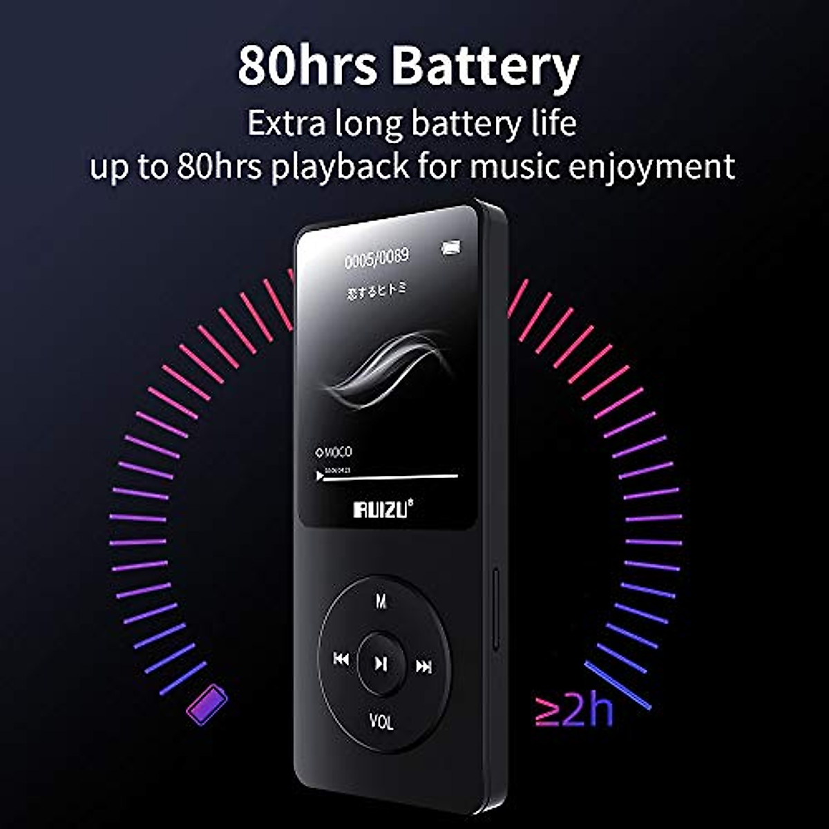 MP3 Player with Bluetooth 5.0, RUIZU 8GB Music Player for Kids, Digital Audio Players, MP3 Player with FM Radio, Voice Recorder, Video Play, E-Book, 80 Hours Playback, Expandable Up to 128GB, Black