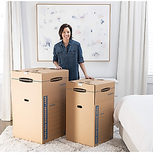 Bankers Box 7710501 SmoothMove Tape-Free Wardrobe Boxes, Large 24.38”L x 24.38”W x 40.25”H, 3 Pack