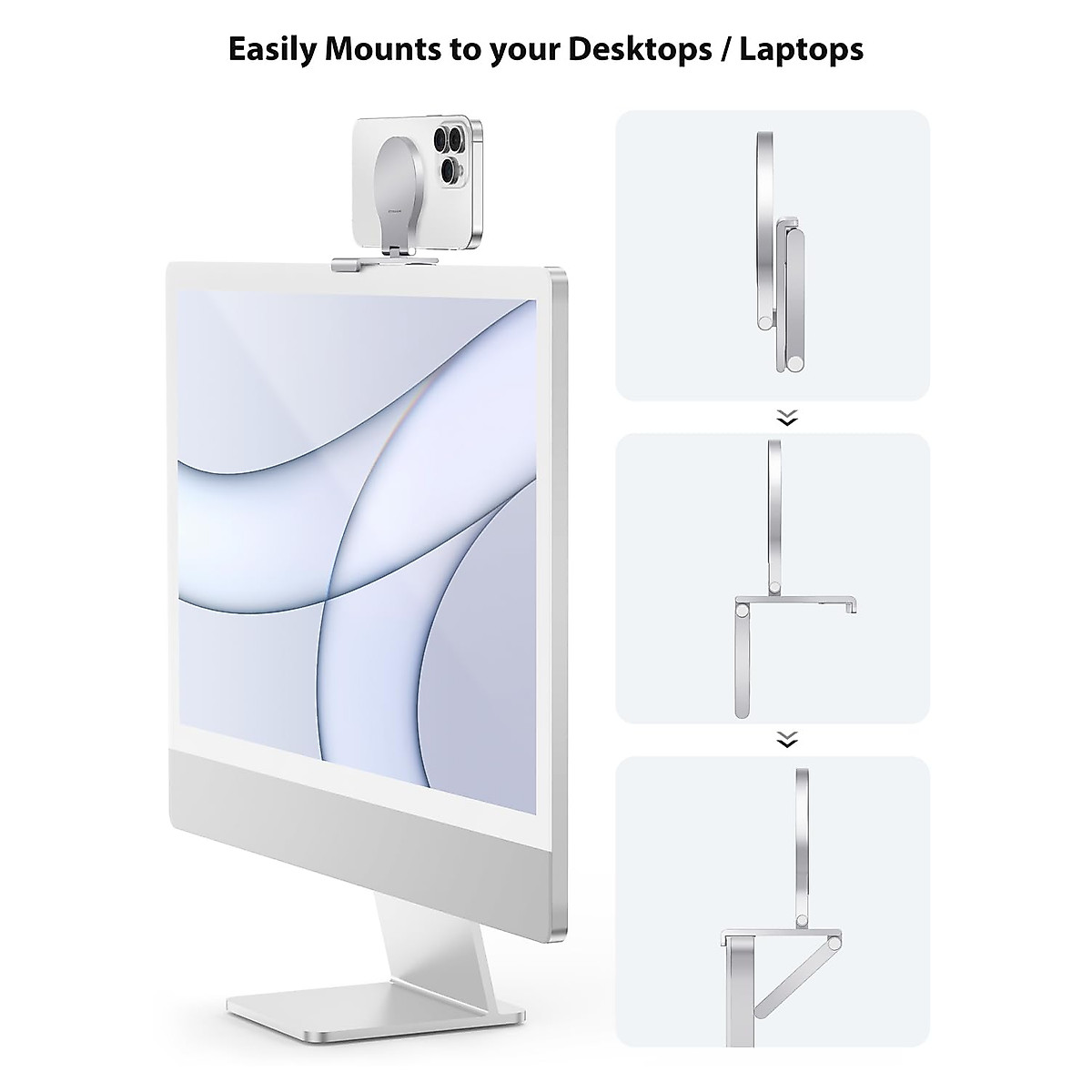 Stouchi Continuity Camera Mount for iMac, Desktop Monitor Compatible iPhone Webcam Mount with Mag-Safe