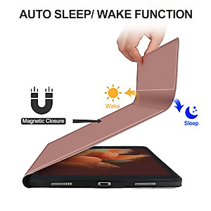 JADEMALL Keyboard Case for Galaxy Tab S7 FE 5G / S8 Plus / S7Plus – Detachable Bluetooth Backlight Magnetic Keyboard - 12.4 Inch Slim Folio Smart Cover with S Pen Holder, Auto Sleep/Wake - Rose Gold