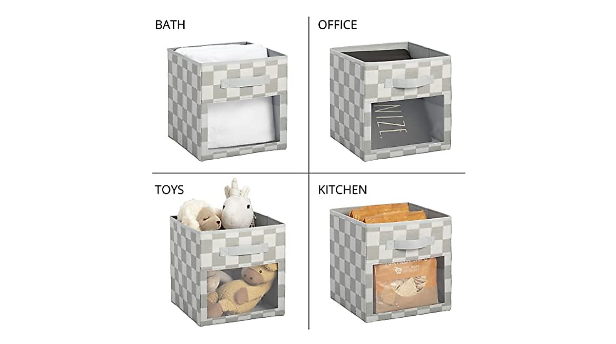 mDesign Gray Checkered Nursery Storage Organizer Bins