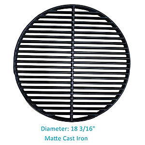 BBQration 18 3/16" Big Green Egg Grate Large CIF999A Matte Cast Iron Cooking Grid Grates Replacement Parts for Big Green Egg Large, Kamado Charcoal, Vision Grill VGKSS-CC2, B-11N1A1-Y2A