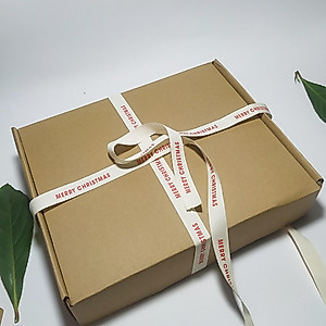 Christmas Ribbon - Cotton Ribbon for Holiday Gift Wrapping - Custom Ribbon Natural 5/8” x 20 Yards - Merry Christmas