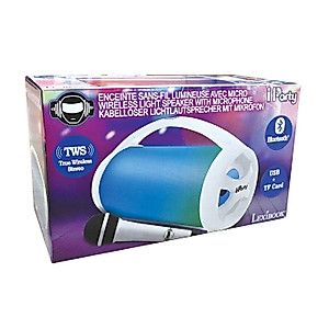 LEXIBOOK BTP585Z iParty-Portable Bluetooth Speaker with Microphone, Stereo, Light Effects, Karaoke, Wireless, FM Radio, USB, SD Card, Rechargeable Battery, White