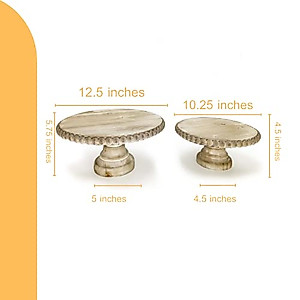 First of a Kind Unique Round Wood Tray - Set of 2 Beaded pedestals Wooden Trays, 12.5" Creative Small Wood Tray Decor - Decorative Tray for Home & Kitchen Decor (Whitewashed)