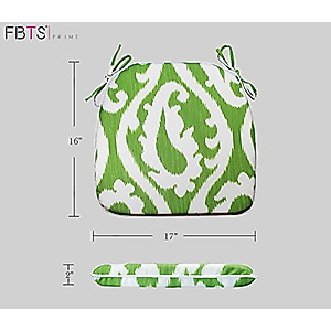 FBTS Prime Outdoor Seat Cushions Set of 2 Patio Chair Cushions with Ties 16x17 Inch Green Paisley U-Shape Chair Pads for Outdoor Patio Furniture Garden Home Office