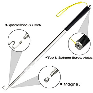 AHRYLXY Telescoping Pole with Hook Magnetic Pickup Grabber Tool, Telescopic Push Pull Rod Wire Grabber Tool Fish Stick, Telescopic Magnetic Pick-Up Tool