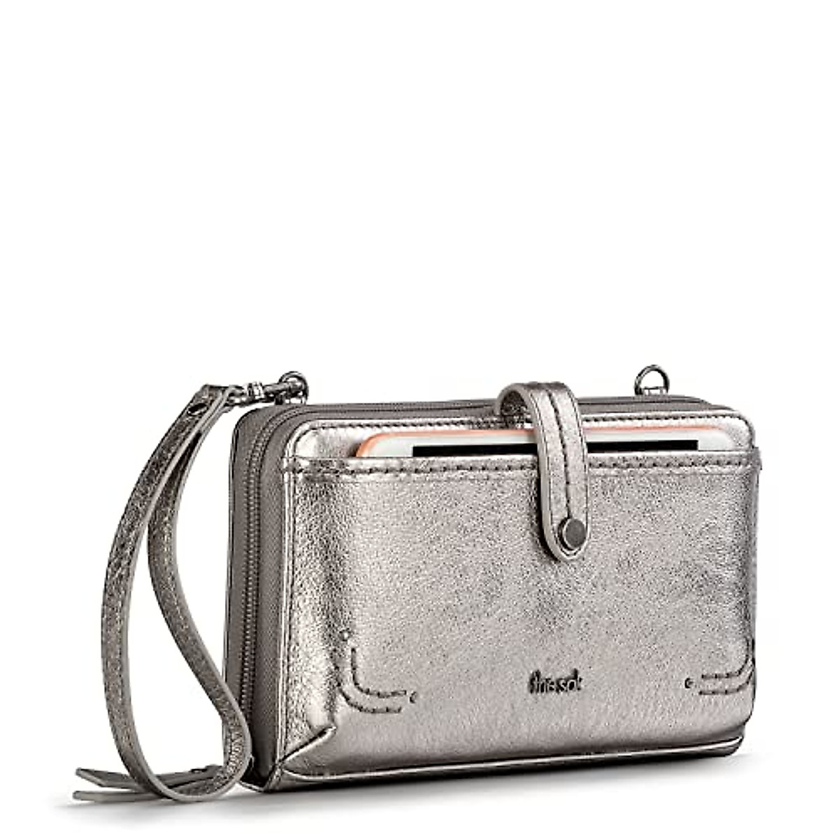 The Sak Iris Large Smartphone Crossbody Bag in Leather, Convertible Wristlet Purse Design, Pyrite