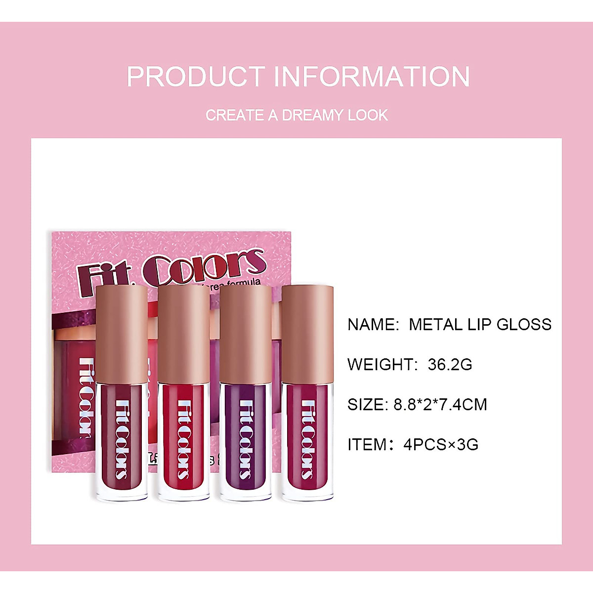 4 Colors Glitter Lipsticks Diamond Shimmer Metallic Lip Stick Set Kit Long Lasting, Purple Red Matte to Glitter Sparkle Sparkly Glossy Liquid Lipstick Lip Gloss Set for Women Lips Make up