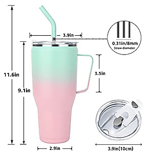 Zenbo 40 oz Tumbler with Handle - Stainless Steel Vacuum Insulated Cup with Lid and Straw, Keeps Drinks Cold up to 34 Hours - Sweat-Proof Body, Dishwasher Safe
