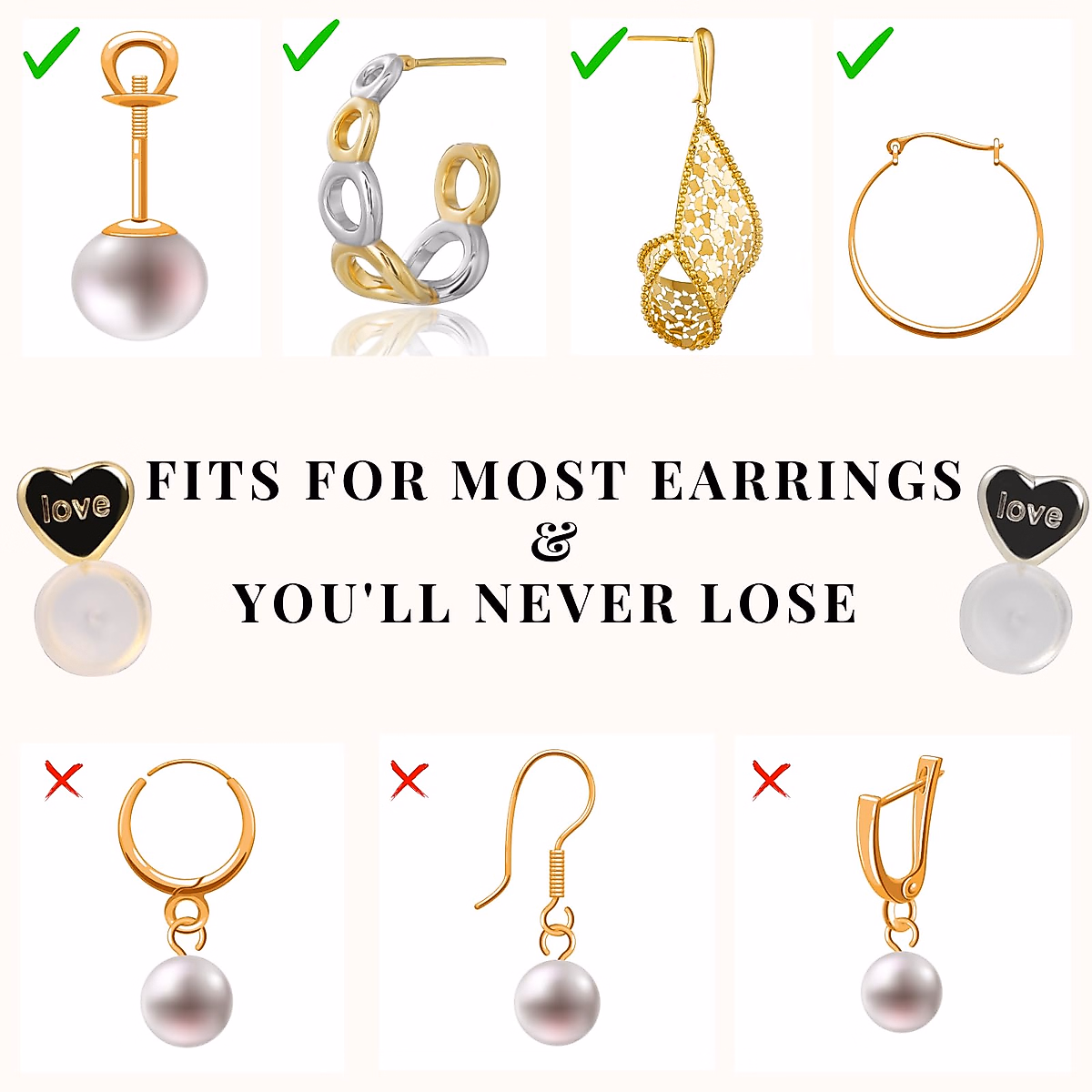 Veekyvicky Silicone Earring Backs for Droopy Ears Rubber Earring Lifter for Heavy Studs, Earing Backs Replacement Rose Gold Silver