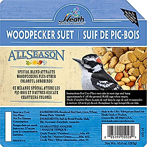 Heath Outdoor Products DD-24 Woodpecker Suet Cake Specially Blend To Attract Woodperkers and Other Colorful Songbirds All-Season No Melt, 5.2 x 1.2 x 5.2 inches, 10 Ounce x 12 Pack, Blue