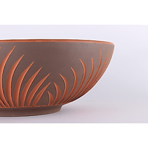 Handmade 10-inch Decorative Rustic Terracotta Bowl: Unique Gift! Ideal for Serving Fruit, Salad, Snacks, and Decorating. Leaf-Blue