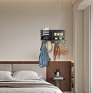 Key Holder Wall Mount, Solid Wood Key and Mail Organizer for Wall(Self Adhesive or Drill), 8 Hooks Key Rack for Entryway Hallway Bedroom Farmhouse Home Decor (Matte Black)