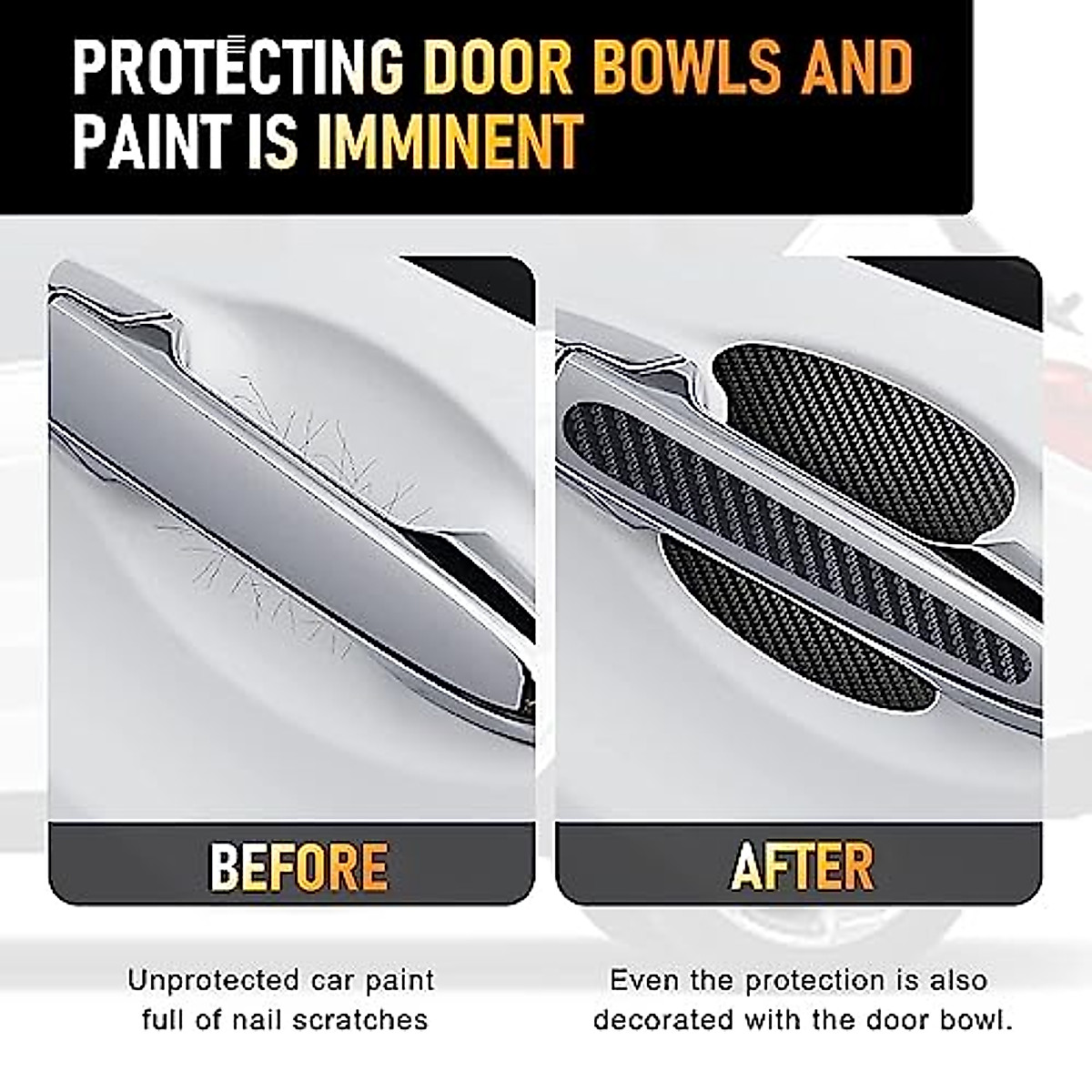 gunhunt 8 PCS Car Door Handle Scratch Protectors, Carbon Fiber Car Door Handle Cover Anti Scratch Car Stickers, Door Handle Cups Protective Film Door Bowl Sticker (Black)