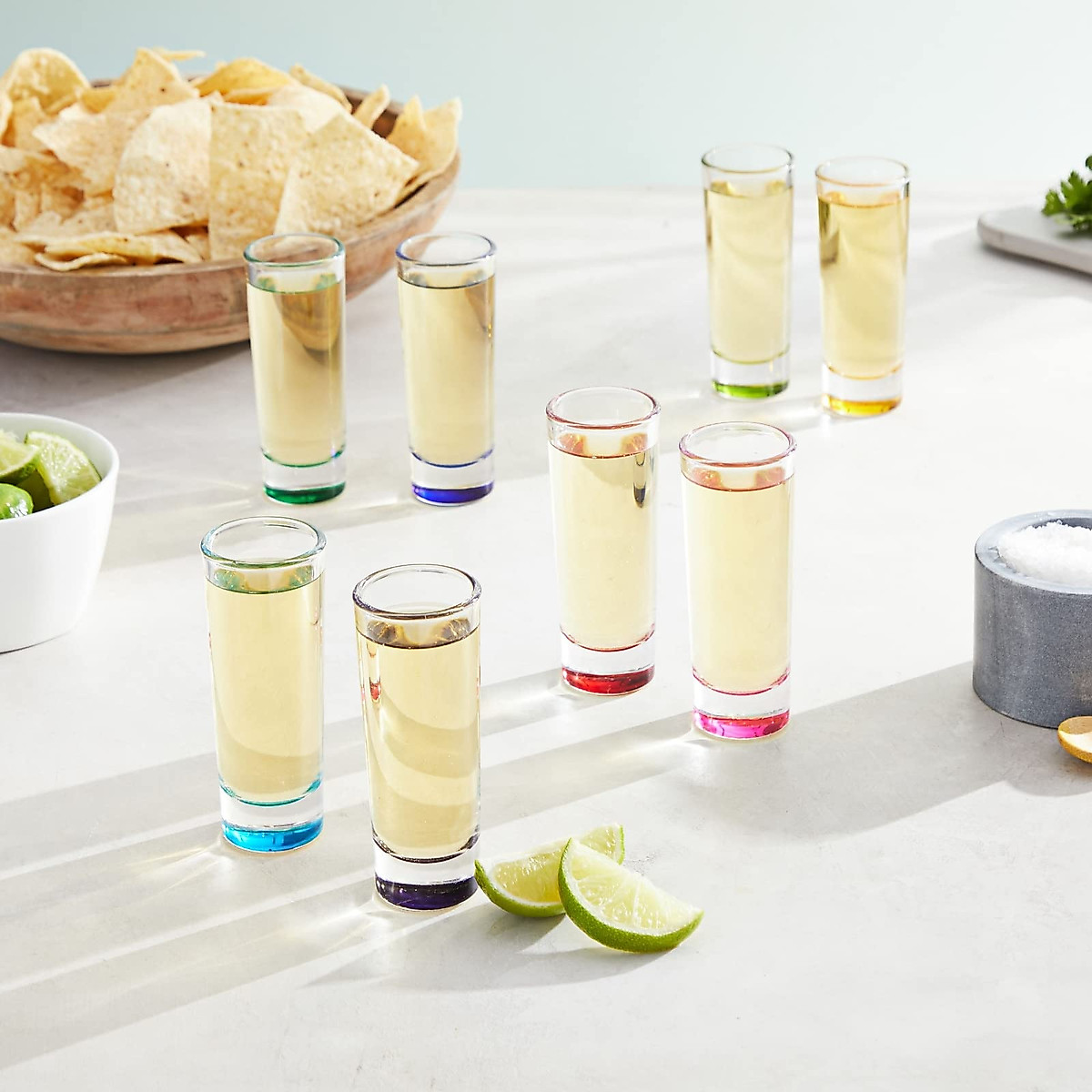 Juvale 24 Pack 2 oz Colorful Shot Glasses Bulk Set for Tequila, Whiskey, Vodka, Liqueurs, 8 Rainbow Colors