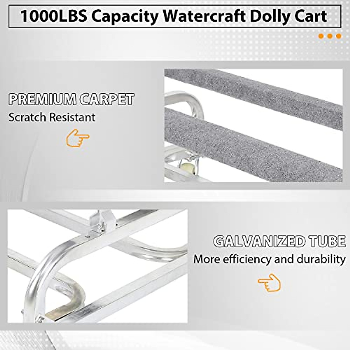 HECASA Personal Watercraft Jet Ski Dolly Stand Boat Storage Trailer Vehicle Cart for Sea-Doo Yamaha Kawasaki Adjustable Carpeted Bunks W/ Four Casters & Two Brakes 1000lbs Capacity