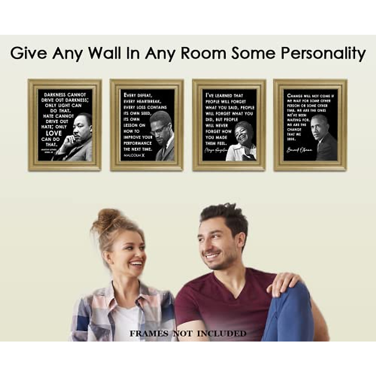 Black Leaders: MLK Jr, Malcolm X, Maya Angelou, Barack Obama: Positive Quotes; Inspirational, Motivational Wall Art Decor Poster for Office, Classroom, Livingroom | Set of 4 Unframed Posters 8x10