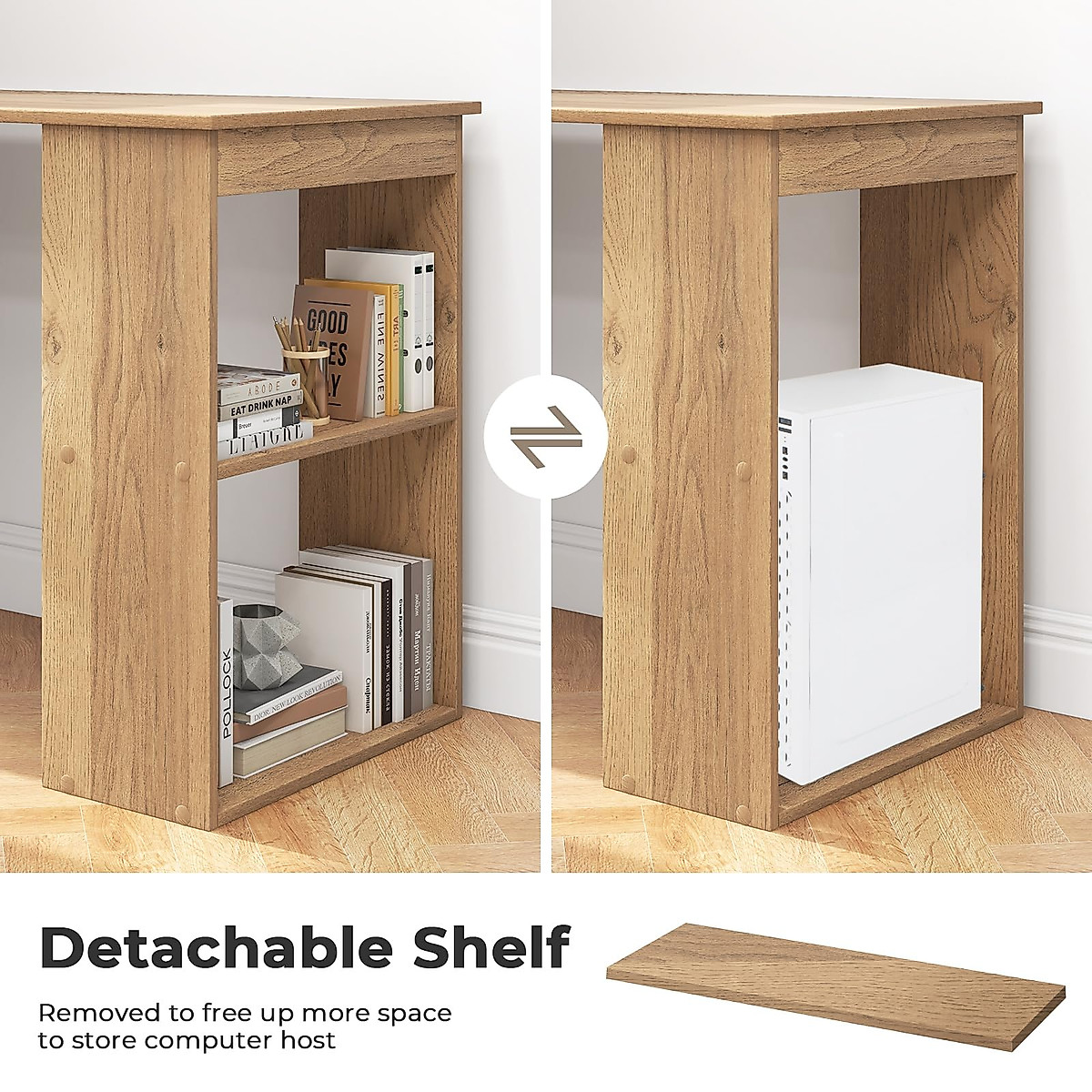 GRAFFY Computer Desk with Shelves, Natural