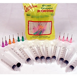 Creative Hobbies® Glue Applicator Syringe for Flatback Rhinestones & Hobby Crafts, 5 Ml with Assorted Large Gauges of Precision Tips - Value Pack of 10
