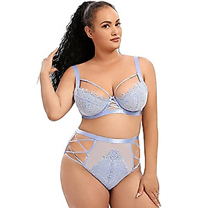 Women's Minimizer Eyelash Lace Plus Size Full Figure Non-Padded Underwire Unlined Sheer Bra (Corn Flower Blue, 40K)