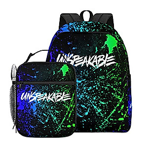 Xozamuek 2Pcs Game Merch for Kids,Anime Backpack with lunch box for Boys 3d Printed Lightweight Bookbag for Teen Kids 15.2 in -A2