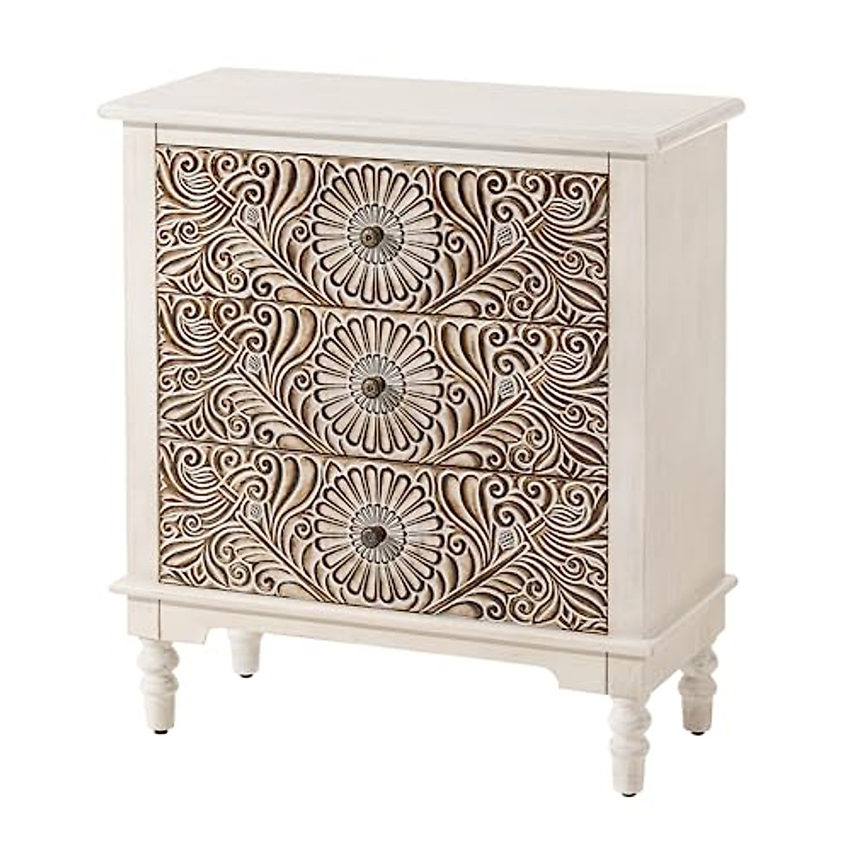 COSIEST 3 Drawers Accent Dresser, Vintage Small Accent Chest with 4 Wood Legs, Free-Standing Buffet Server Nightstand End Table for Bedroom, Living Room, Entryway