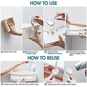 TAILI Suction Corner Shower Caddy 2 Pack, Bathroom Shower Shelf Storage Basket Wall Mounted Organizer for Shampoo, Conditioner, Plastic Shower Rack for Kitchen & Bathroom, Drill-Free Removable