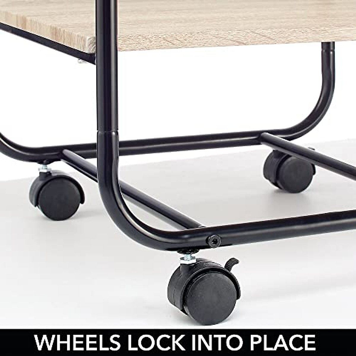 mDesign Metal Wood 3-Tier Rolling Household Storage Cart to use in Bathrooms, Kitchen, Craft Rooms, Laundry Rooms, and Kid's Rooms - Portable, Includes 4 Caster Wheels - Natural/Black