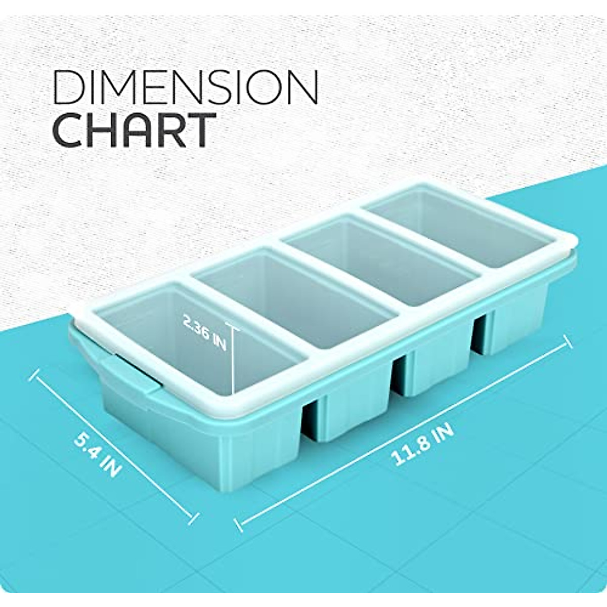Large Ice Cube Freezing Tray - Soup Freezing Tray with Airtight Transparent Lid - 4Individual Compartments With Portion Scales - Storage For Broth, Sauces & Liquid Meal Prep - Oven & Dishwasher-Safe