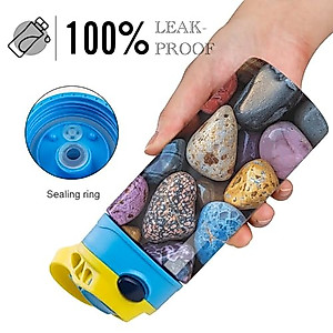 Stainless Steel Water Bottles Pebbles And Rocks Travel Water Cups with Handle And Silicone Straw Drinking Cup with Leak Proof Lid Thermo Travel Mug for Women Men