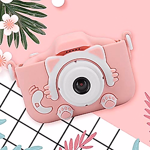 12MP Mini Camera Digital Camera with 2.0in IPS Screen Cartoon Kitty Digital Camera Toy with Double Camera for Children Kids Gift(Pink)