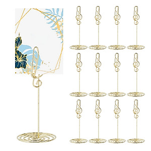 CHGCRAFT 12PCS Music Note Table Number Holders Place Card Holder Photo Holders for Tables Cards Stand Name Menu Clips Table Sign Holders for Wedding Anniversary Birthday, Gold