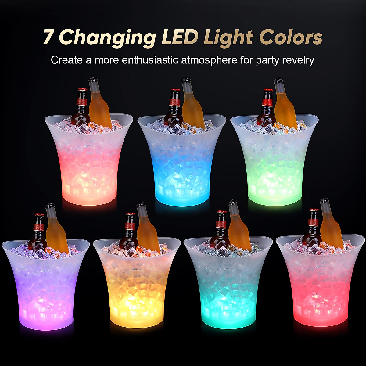 18 Pcs LED Ice Bucket Bulk with Scoop and Clip 5 L Ice Bucket 7 Color Changing LED Light Ice Bucket Acrylic Clear Beverage Champagne Beer Wine Cooler Bucket for Party Bar Club KTV Restaurant Home