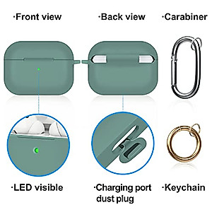 Woyinger Compatible with Airpods Pro Case,Soft Silicone Skin Case Cover Shock-Absorbing Protective Case with Keychain,Front LED Visible-Pine Green