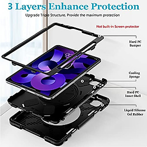 Case for iPad Air 5th/4th Generation: Military Grade Protective Cover iPad Pro 11 Inch Case & iPad Air 5/4 Case 10.9 Inch (2022/2020) W/Pencil Holder- Stand- Handle- Shoulder Strap- Black