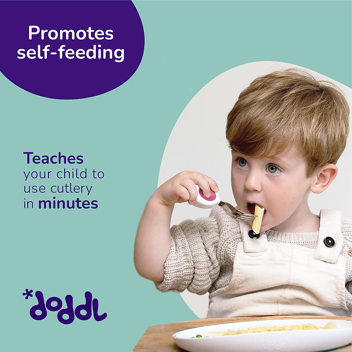 doddl Toddler Utensils, Ergonomic Fork Spoon and Knife Set for Self Feeding, Stainless Steel Silverware for 1-3 Year Olds, BPA Free, Dishwasher Safe (Indigo)