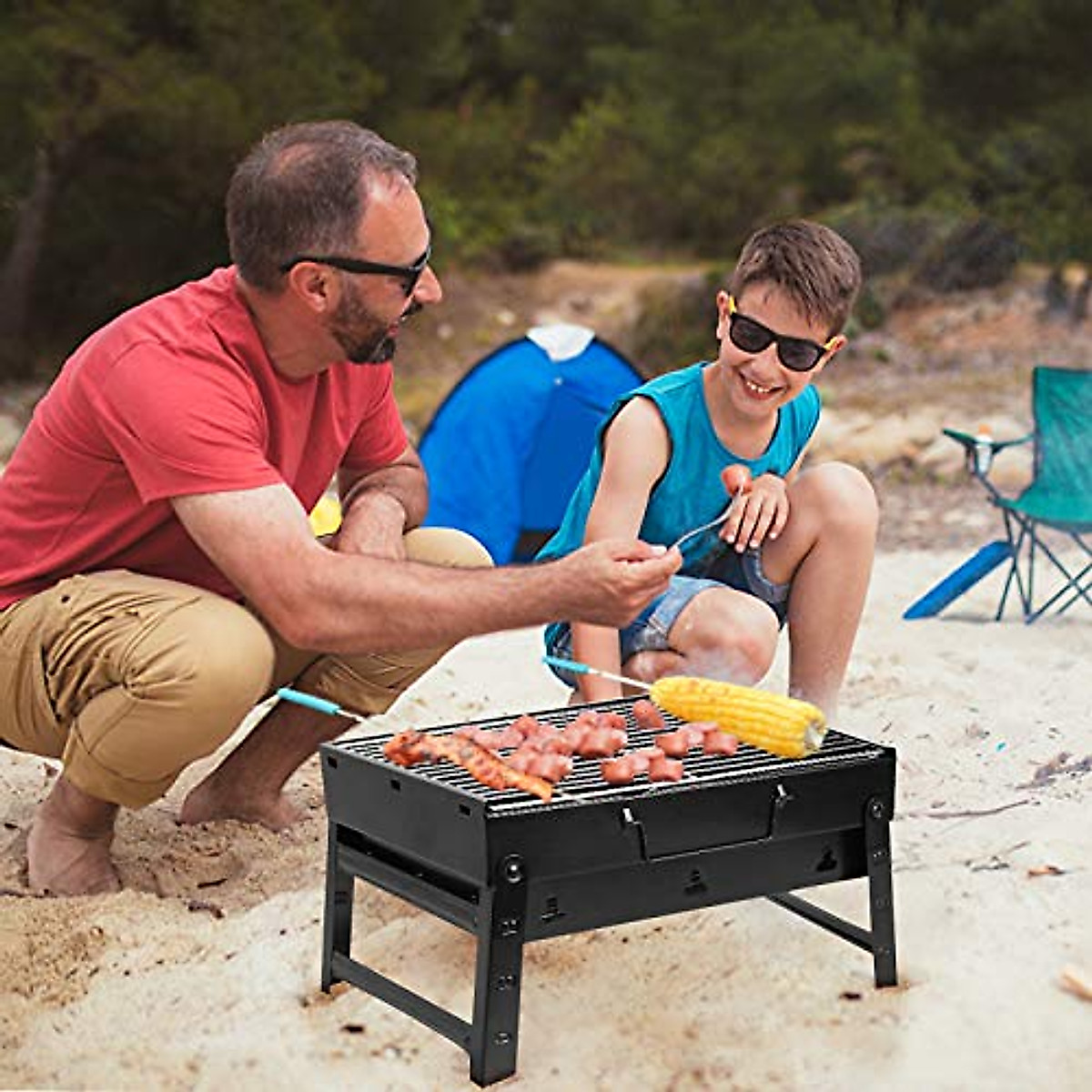 Charcoal Grill, Portable Folding Barbecue Grill BBQ Grill Desk Tabletop Outdoor Stainless Steel Camping Grill for Picnic Garden Terrace Camping Travel(Medium)