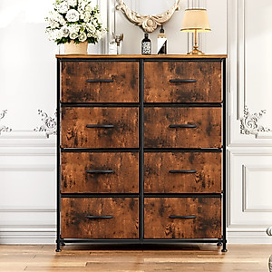 SMUG Dresser for Bedroom Cabinet Organizers Wood Top Table Furniture with 8 Fabric Storage Tower Unit, Chest of Drawers for Closet, Living Room, Hallway, Porch, Rust Brown