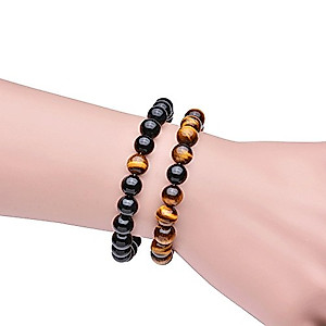Wanmei 8mm Black Matte Agate & Tiger Eye Healing Energy Stone Beads Distance Bracelets For Couples(2 pcs)