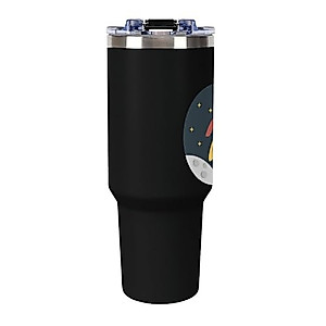 Sapce Rocket 40oz Water Bottle Double Wall Insulated Tumbler with Handle Leakproof Travel Mug Light Rose Red-style