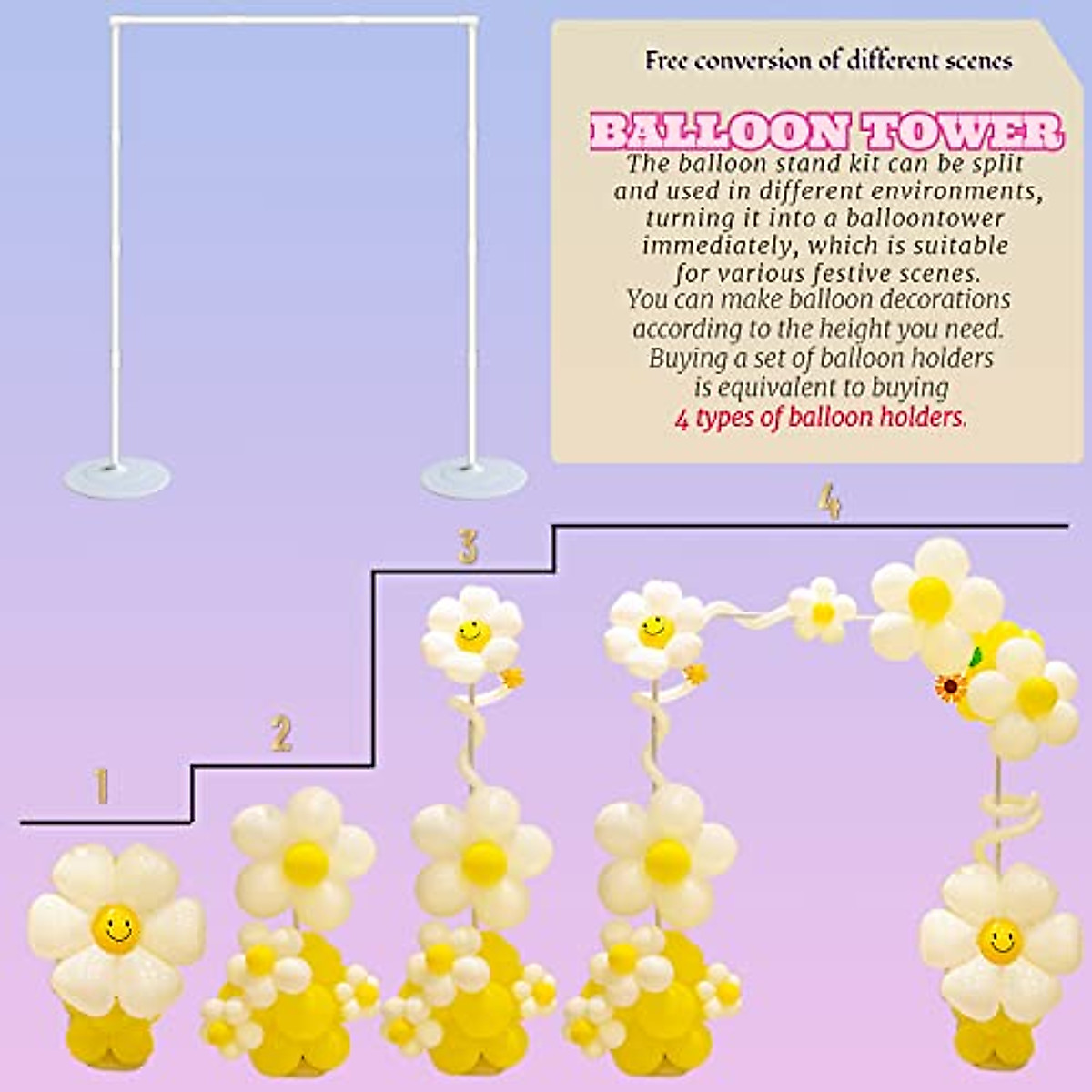 Balloon Column Stand Kit for Floor - 5 Feet Tall Set of 2 Balloon Columns,Balloon Arch Kit with Base and Pole,Balloon Tower Decorations for Wedding, Birthday Party and Event Decorations