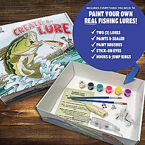 Create-A-Lure Top Water Edition Lure Making Kit, Paint Your Own Fishing Lures, Kids Painting Crafts with 2 Lures, Kid-Safe Washable Paint Colors, Paint Brushes and Hooks