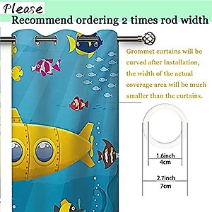 Blue Yellow Pink Bedroom Blackout Curtains 63 Inch Long Yellow Submarine Kids Bedroom Blackout Grommet Top Curtain Panels W72 x H63