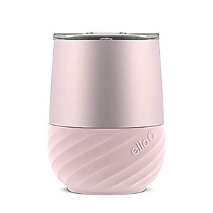 Ello Clink Vacuum Insulated Stainless Steel Tumbler - Wine Glass with Silicone Protection Coaster, 12oz , Pink Satin